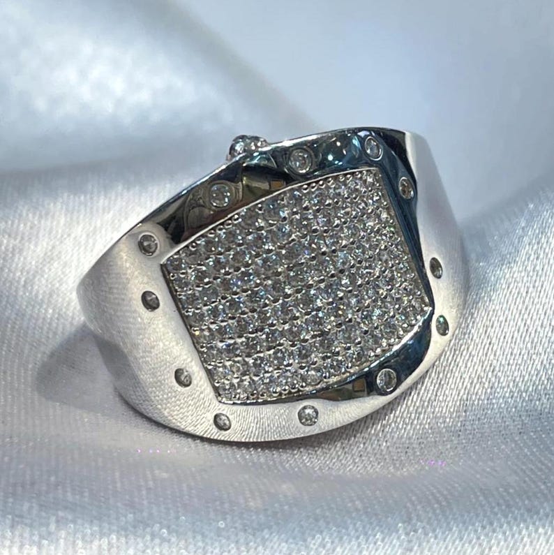 Buy Men's Solid Sterling Silver Ring, CZ Studded Statement Ring ...