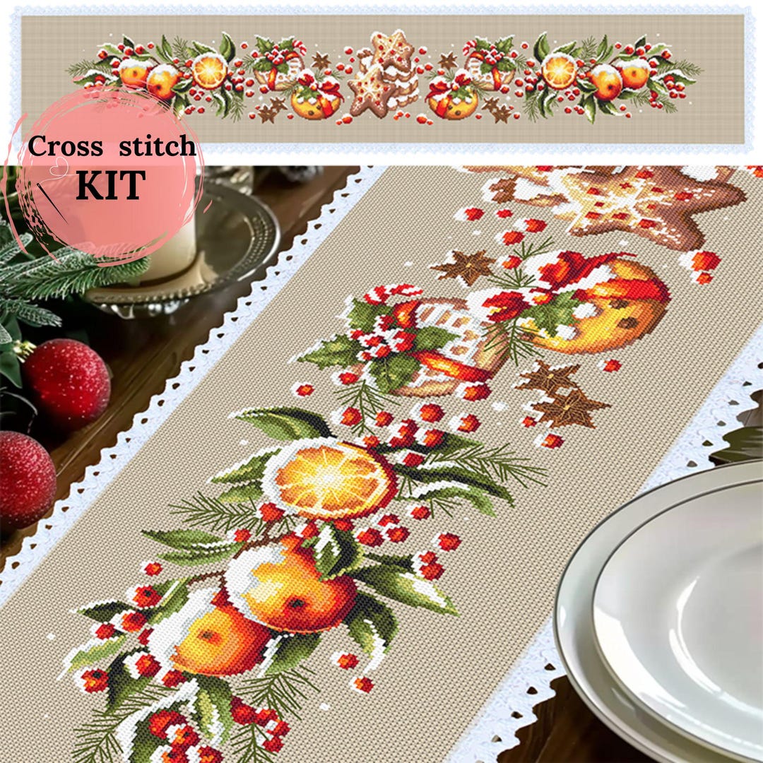 Christmas Cross Stitch Set - Long Table Runner With Holiday Sweets ...
