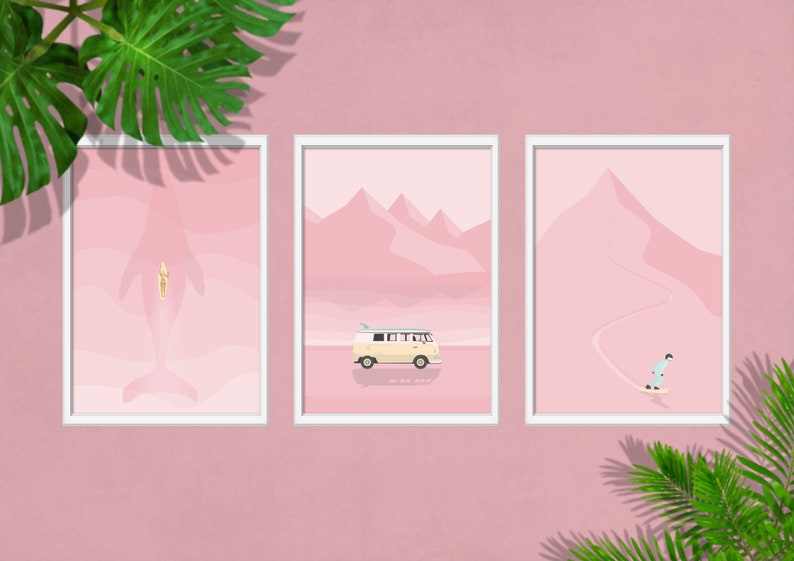Camper Poster Form Set of 3 Pink Posters, Travel Vibe, Digital Gallery ...