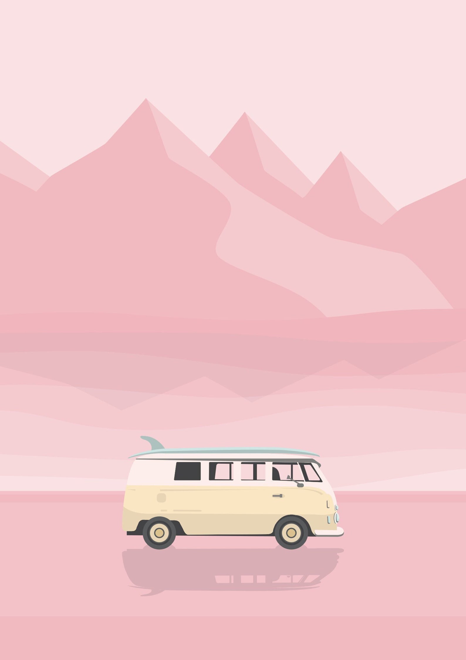 Camper Poster Form Set of 3 Pink Posters, Travel Vibe, Digital Gallery ...