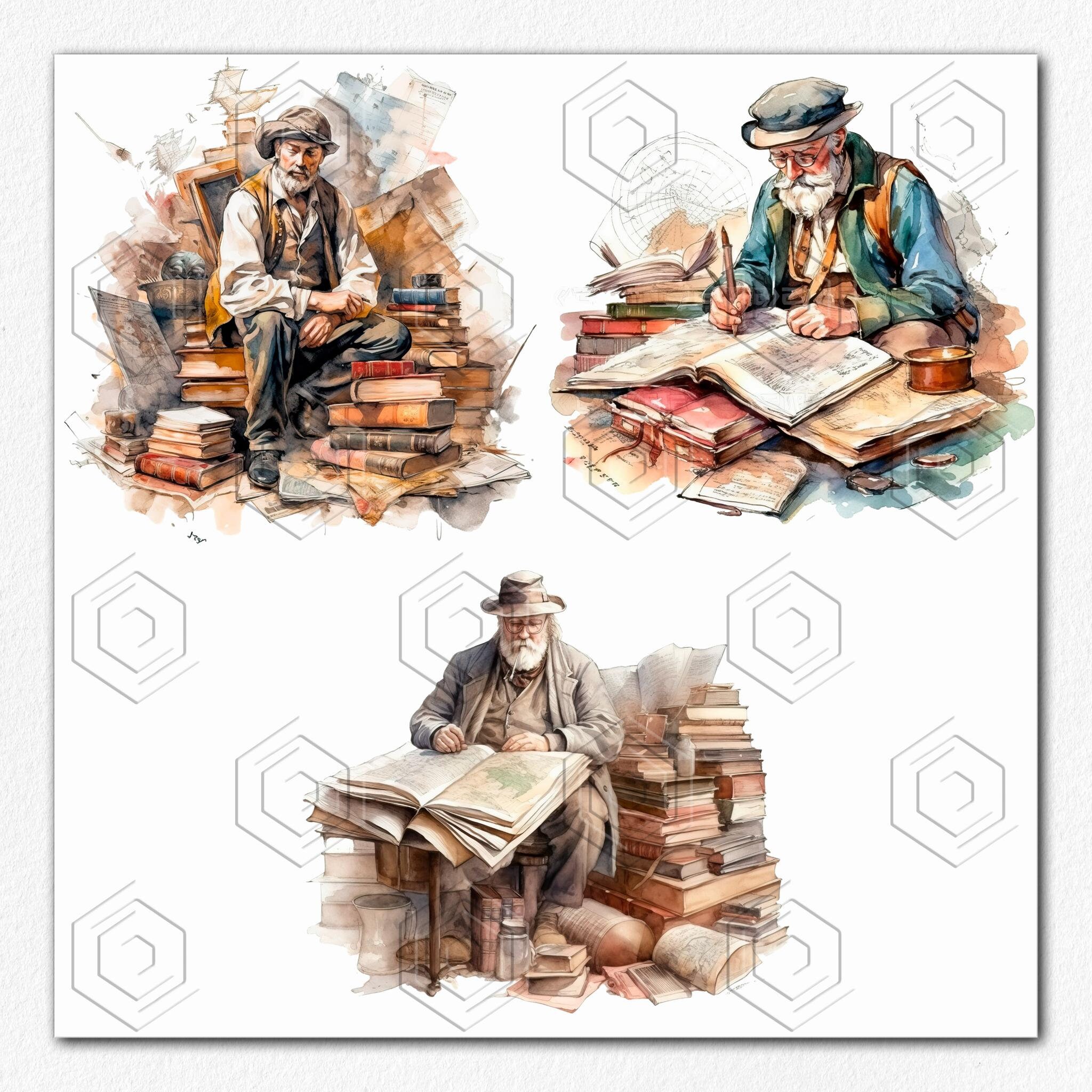6 PNG & JPG Historian Surrounded by Old Books Educational - Etsy