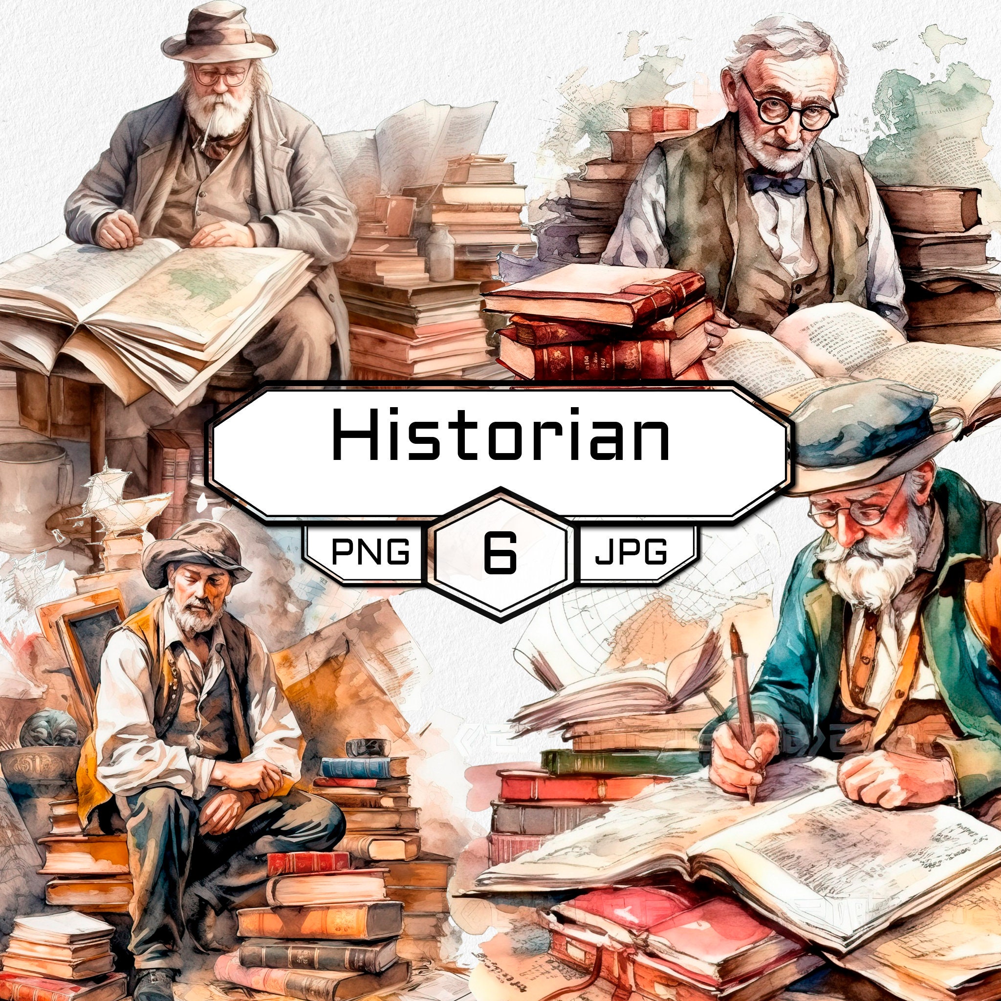 6 PNG & JPG Historian Surrounded by Old Books Educational - Etsy
