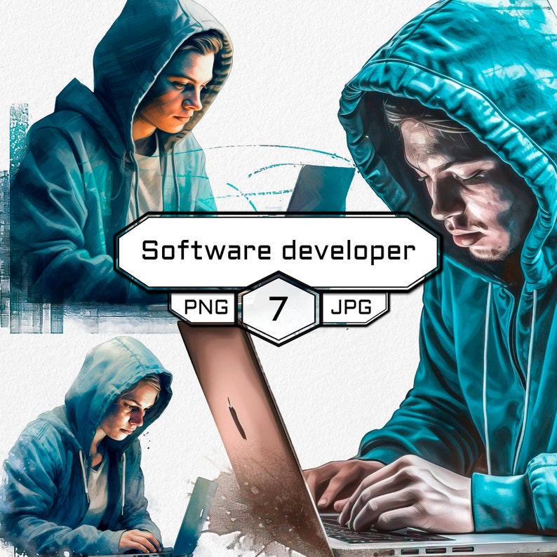 7 PNG & JPG Software Developer Watercolor Clip Art Ideal for - Etsy