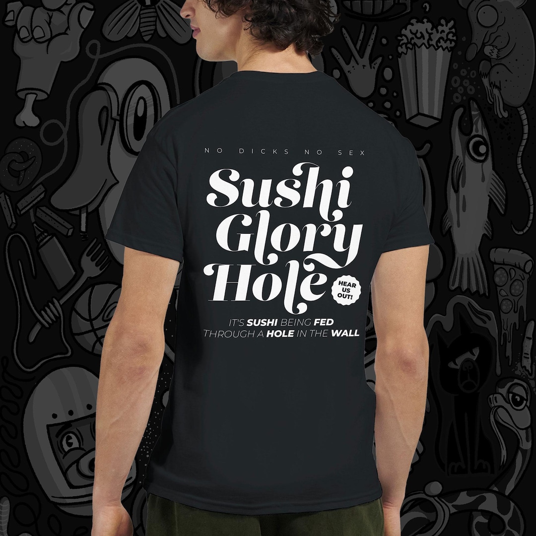 T-shirt SUSHI GLORY HOLE Black, Sport Grey, Purple, Front and Back ...