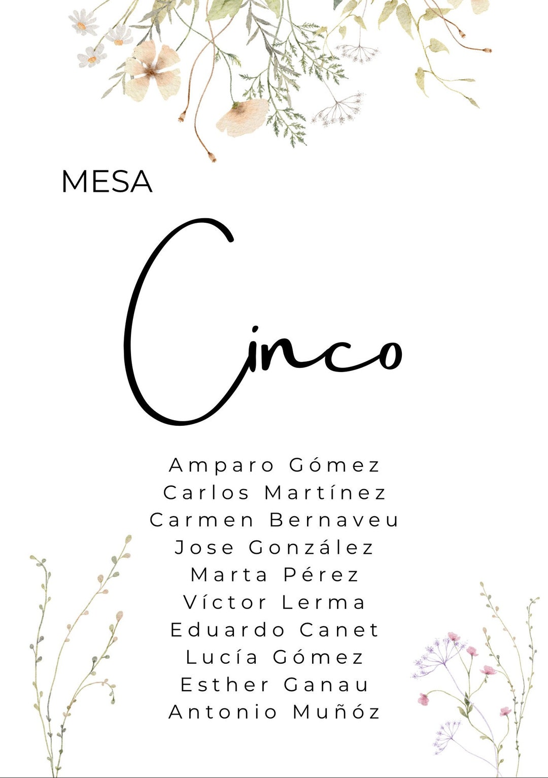 Table Card Template and Table Seating Plan Flowers for Wedding and ...