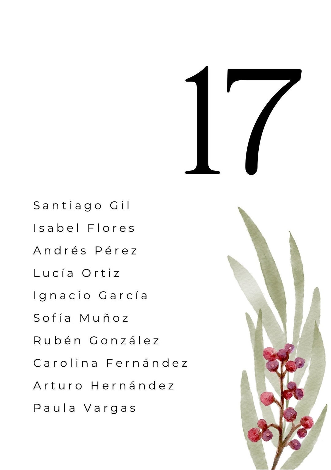 Table Card Template and Table Seating Plan Watercolor Leaf for Wedding ...