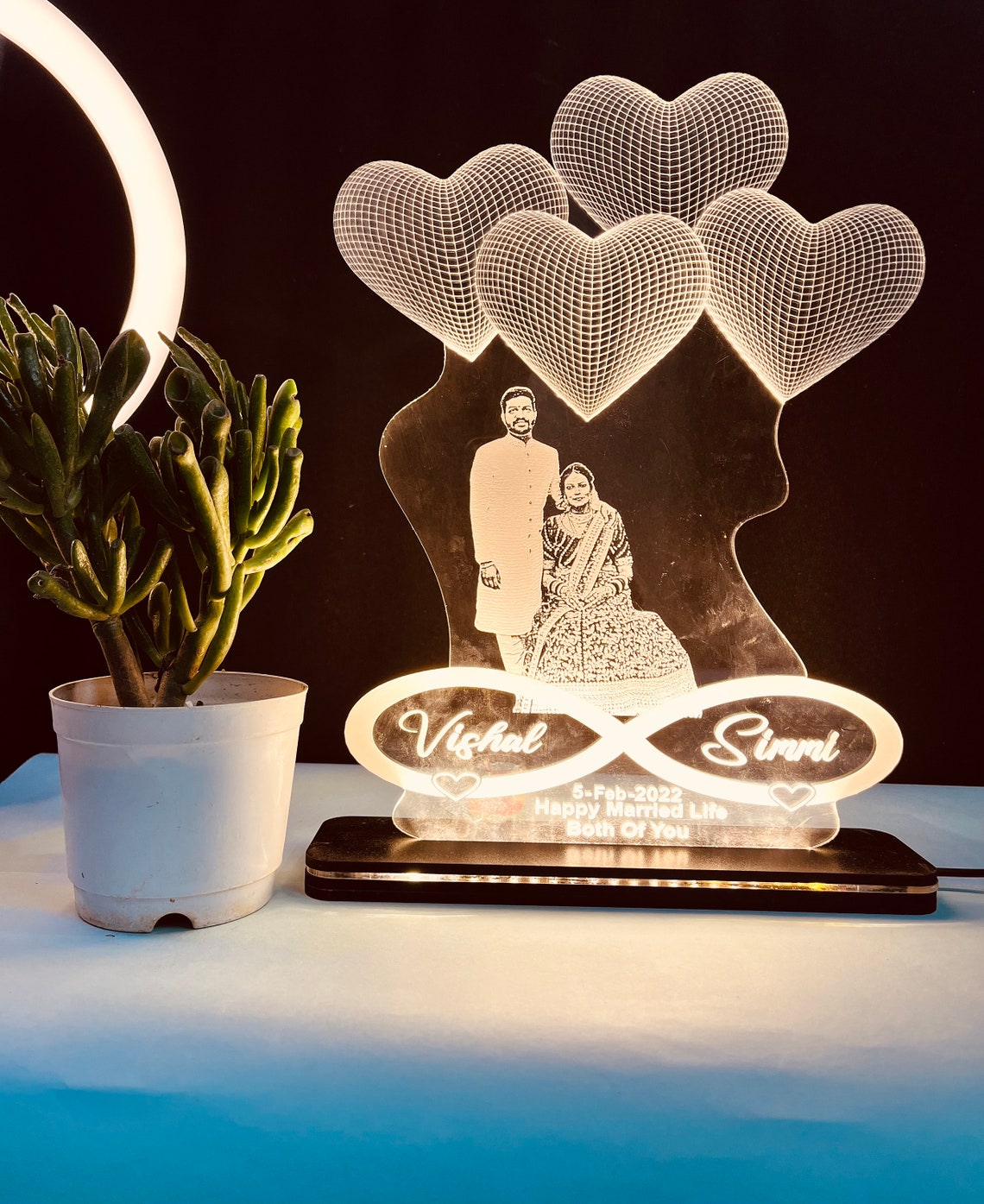 Acrylic Customized Couple Table Lamp| Personalized 3D Illusion LED Lamp ...