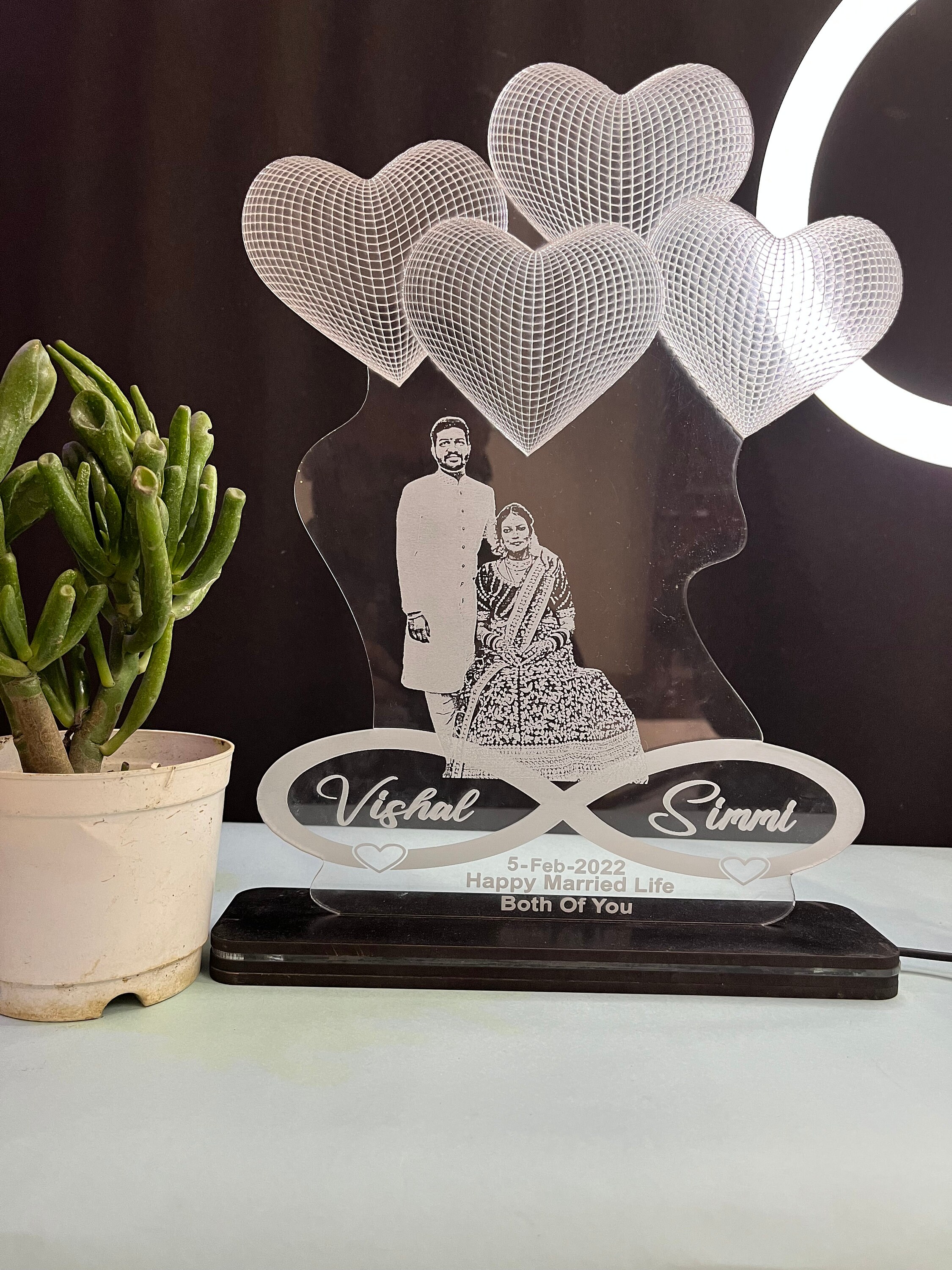 Acrylic Customized Couple Table Lamp| Personalized 3D Illusion LED Lamp ...