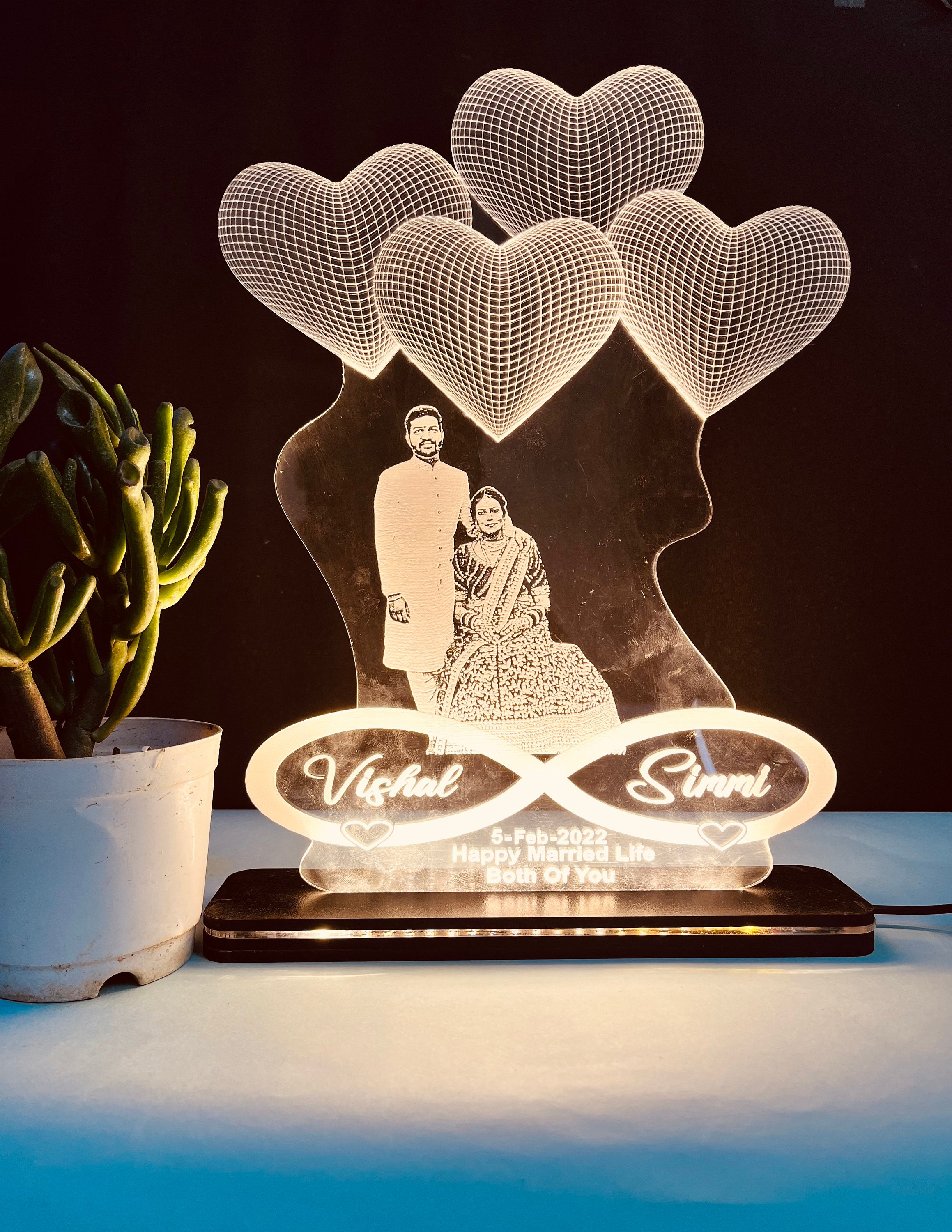 Acrylic Customized Couple Table Lamp| Personalized 3D Illusion LED Lamp ...