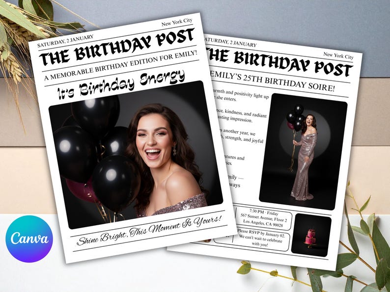 Editable Birthday Newspaper Template | Canva Party Invitation (digital ...