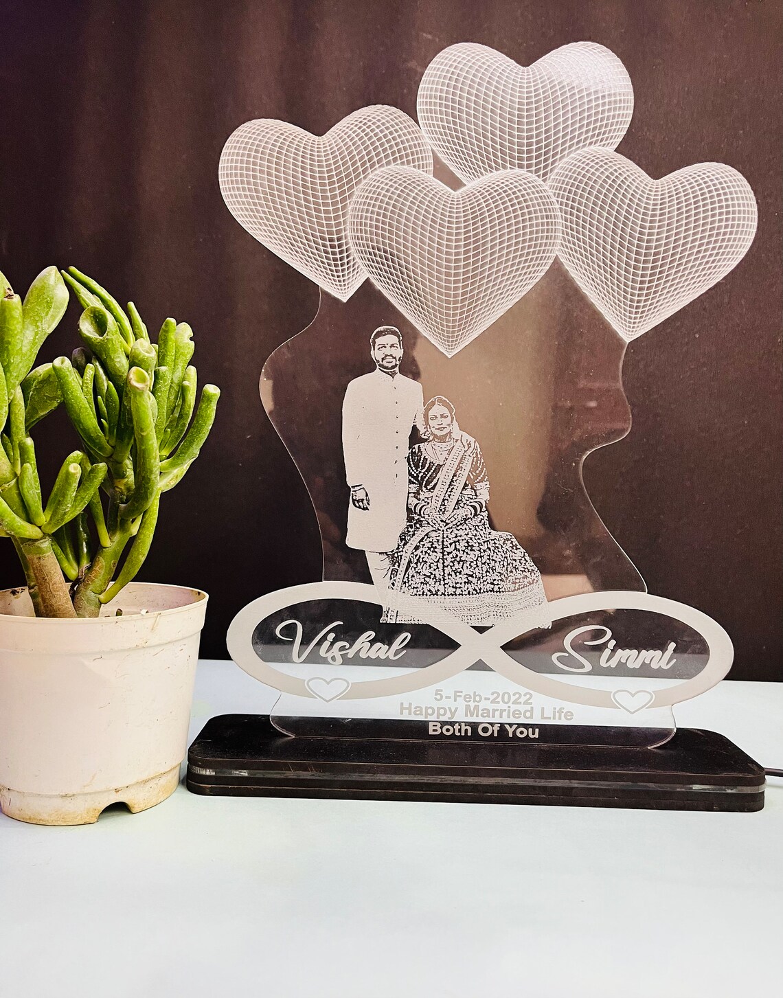 Acrylic Customized Couple Table Lamp| Personalized 3D Illusion LED Lamp ...