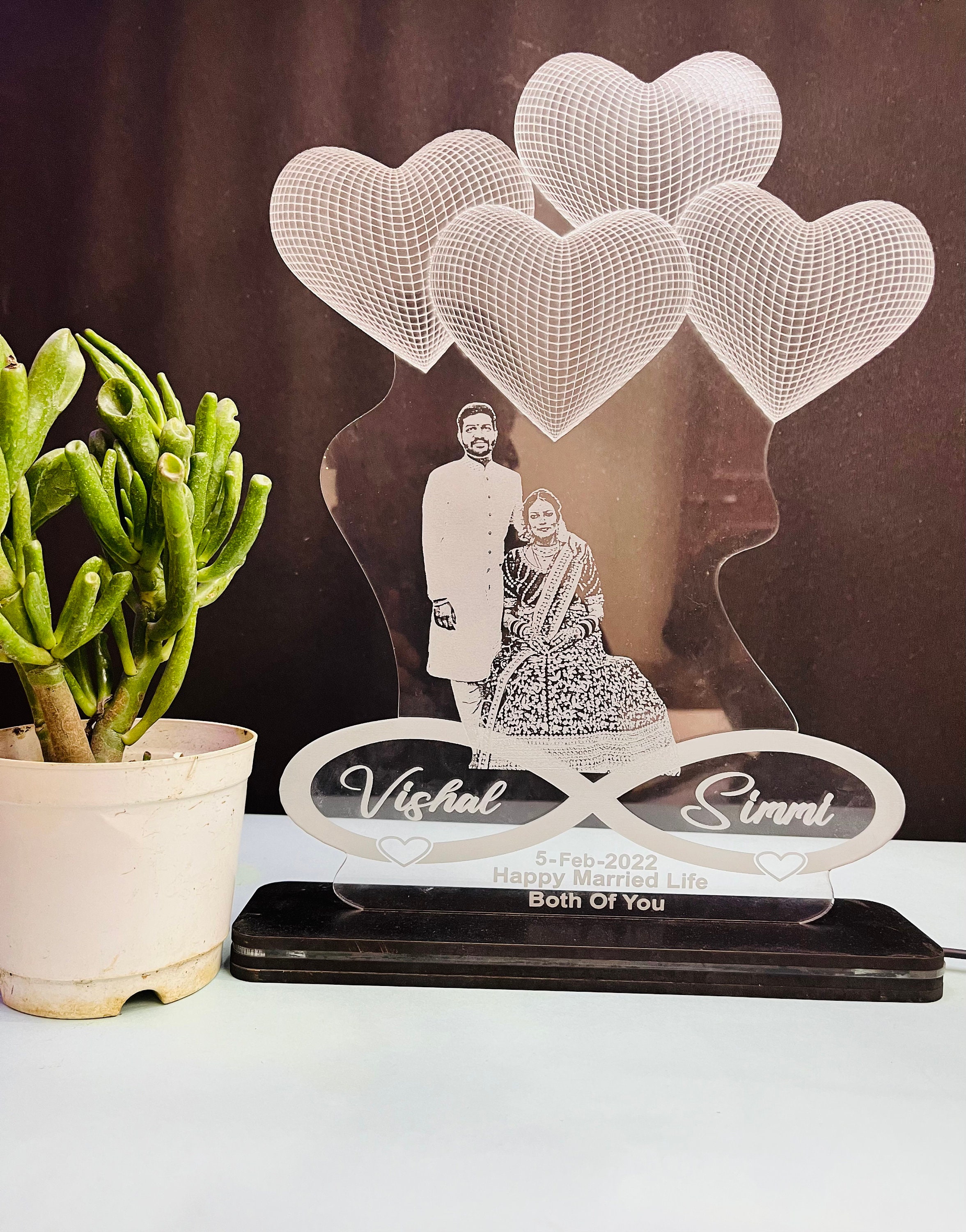 Acrylic Customized Couple Table Lamp| Personalized 3D Illusion LED Lamp ...