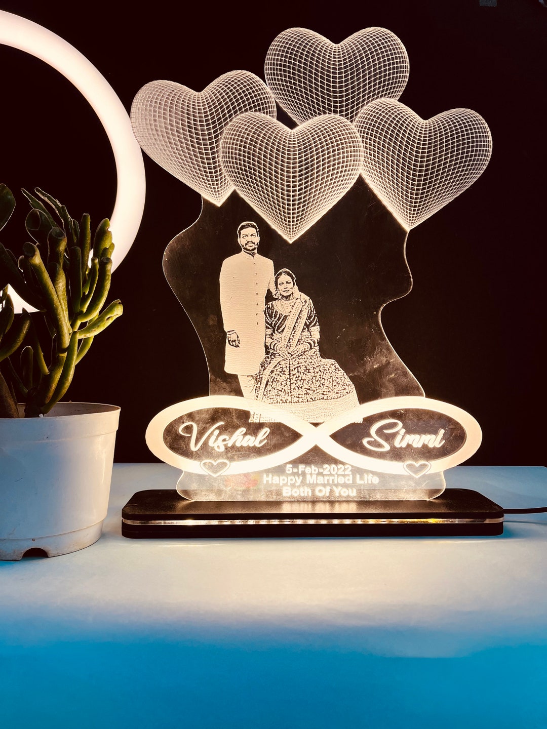 Acrylic Customized Couple Table Lamp| Personalized 3D Illusion LED Lamp ...
