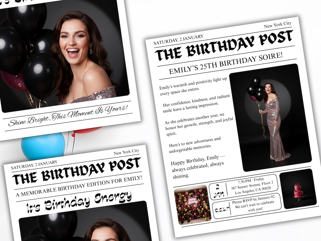 Editable Birthday Newspaper Template | Canva Party Invitation (digital ...