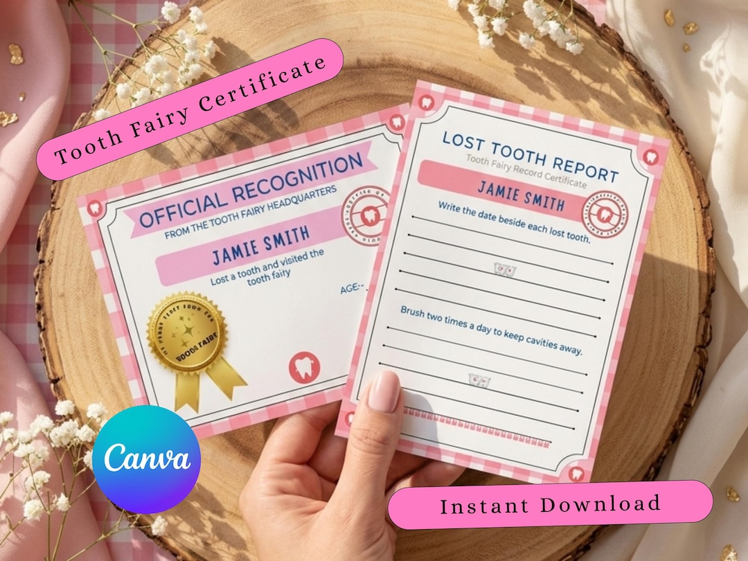 Lost Tooth Certificate Template | Tooth Fairy Kids Milestone Printable ...