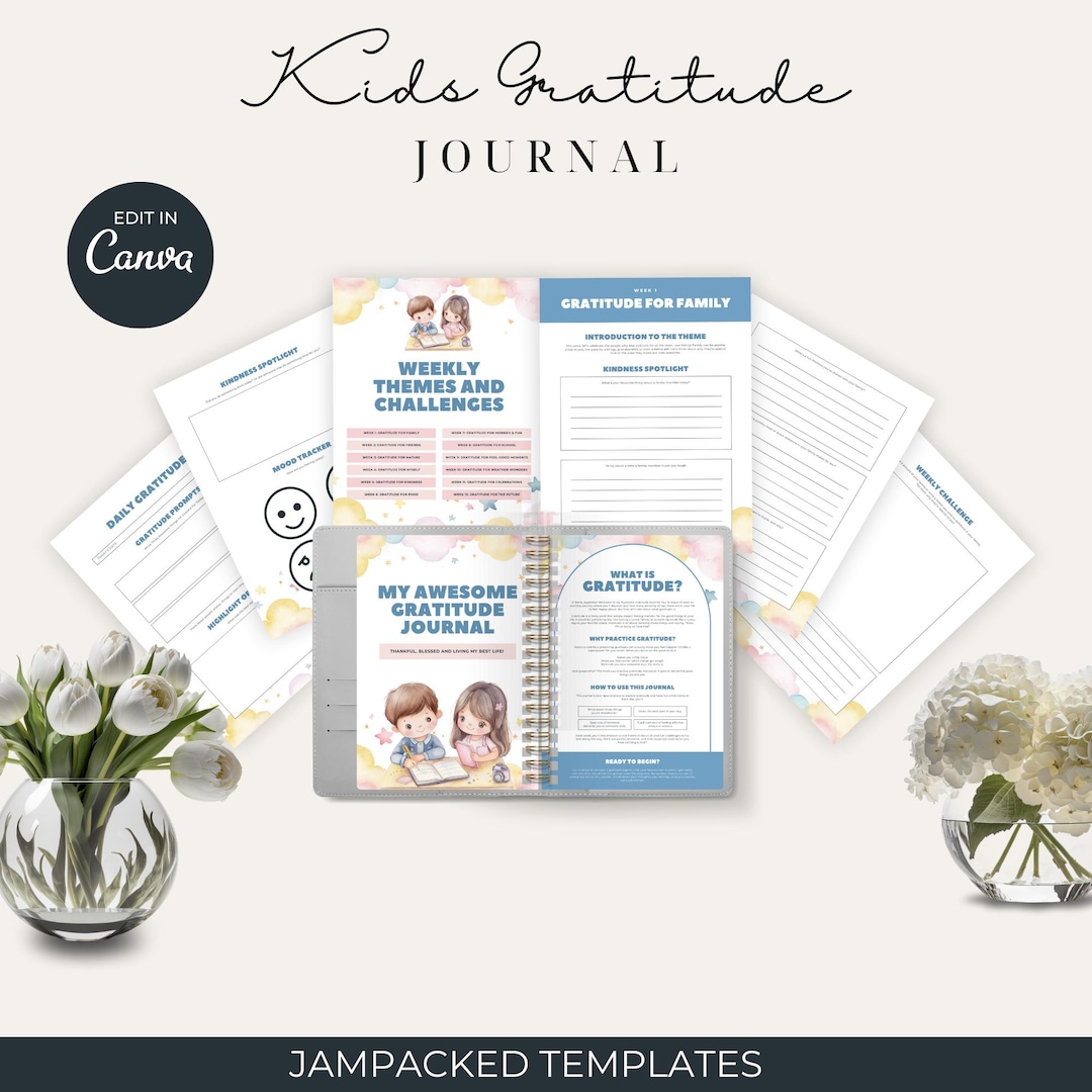 Kids Gratitude Journal | Printable Daily Reflection, Mindfulness (canva ...