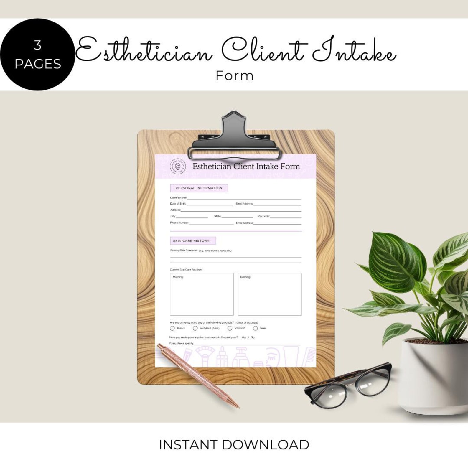Esthetician Client Intake Form|editable Canva Template|skincare History ...