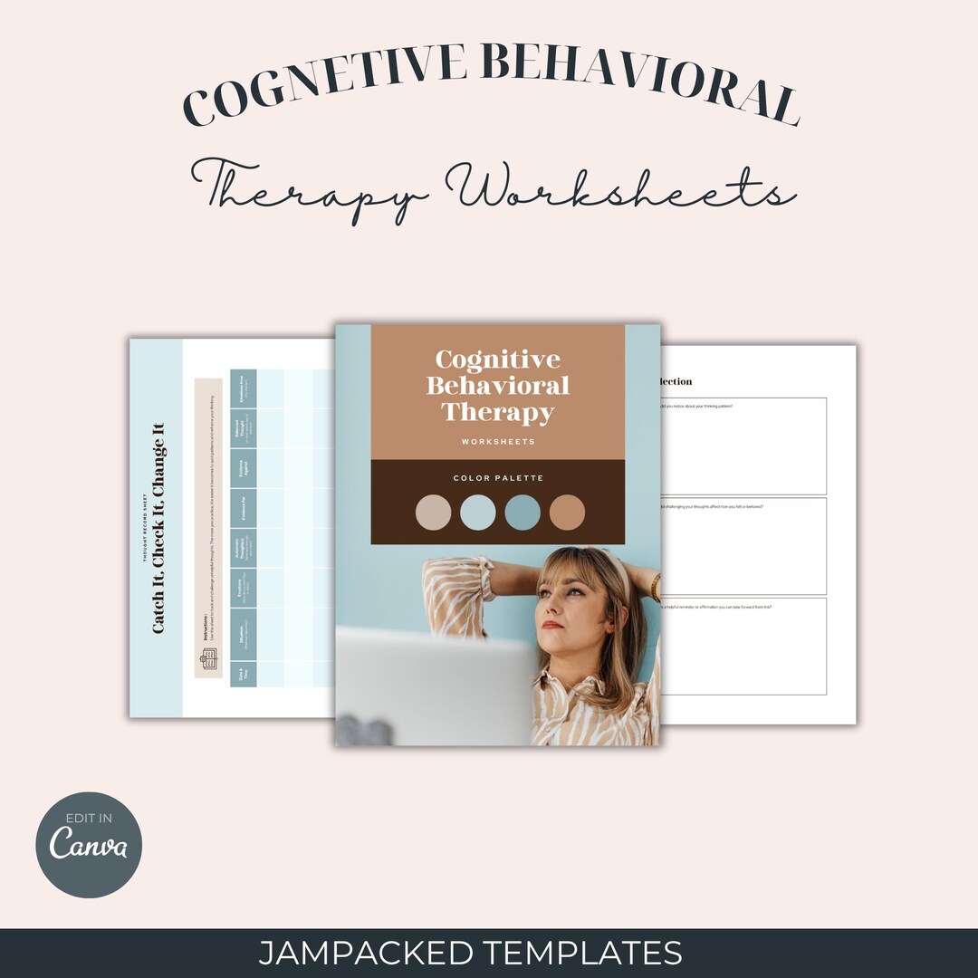 CBT Worksheets Printable Therapy Workbook PDF Canva Template Cognitive ...