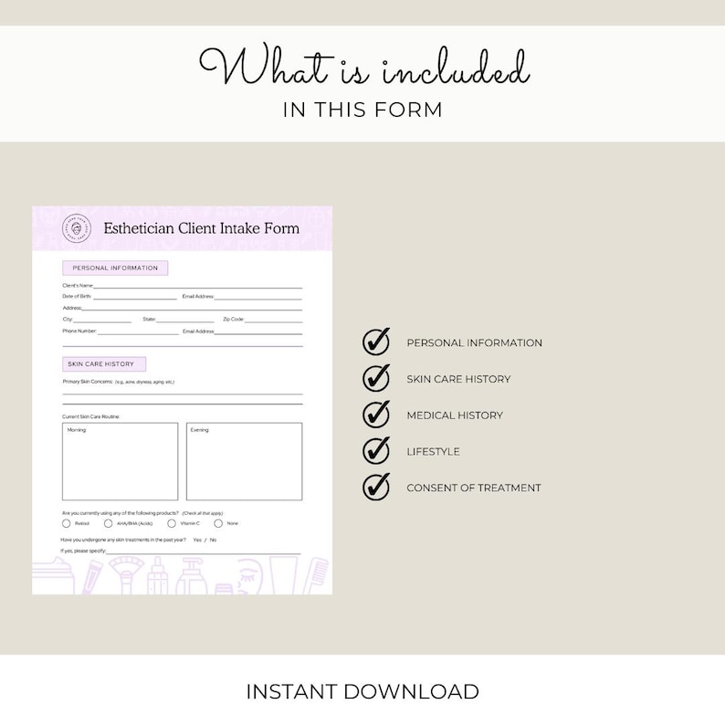 Esthetician Client Intake Form|editable Canva Template|skincare History ...