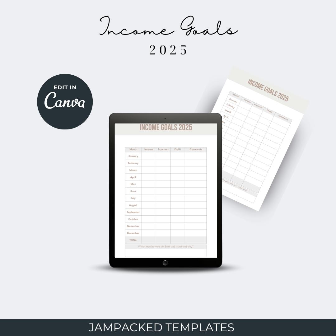 2025 Income Goal Tracker | Printable Income Planner PDF | Editable ...