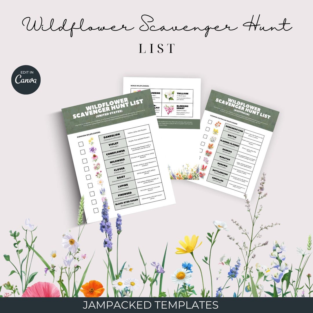 Wildflower Scavenger Hunt, Printable Nature Activity, Outdoor Spring ...