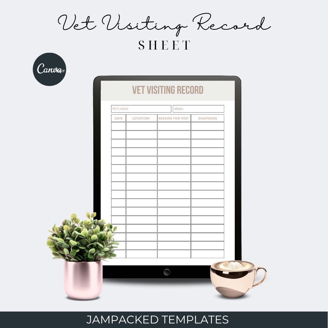 Vet Visit Record Sheet Printable Pet Health Tracker Editable Canva ...