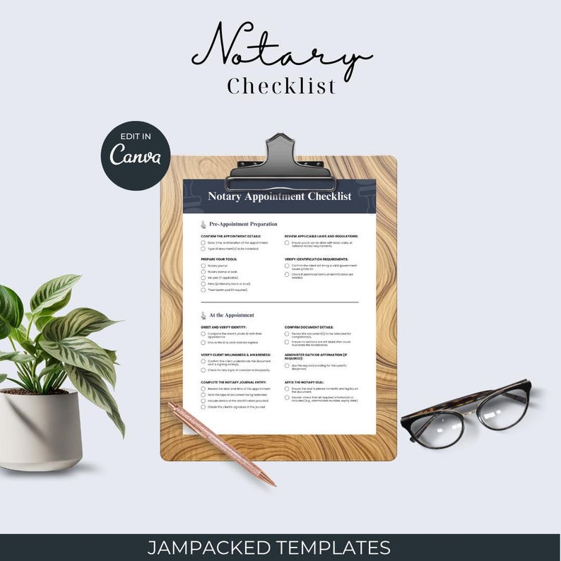 Notary Appointment Checklist|editable Canva Template & Pdf|loan Signing ...