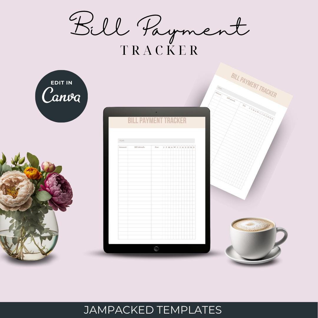 Bill Payment Tracker Printable | Monthly Budget Sheet | Editable Canva ...