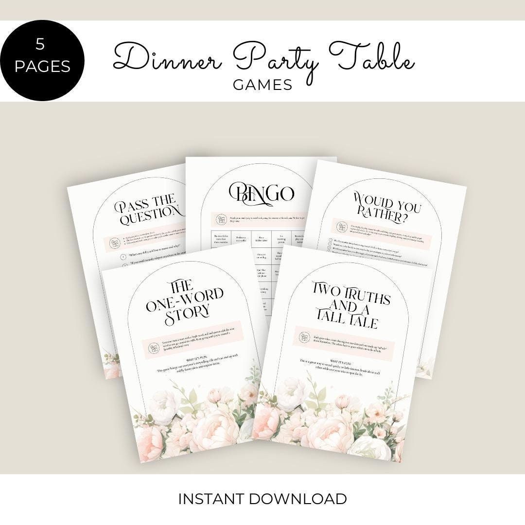 Dinner Party Table Games Printable, Fun Games for Dinner Parties, Party ...