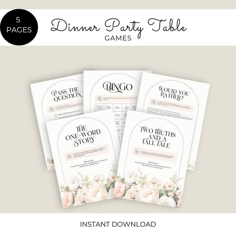 Dinner Party Table Games Printable, Fun Games for Dinner Parties, Party ...
