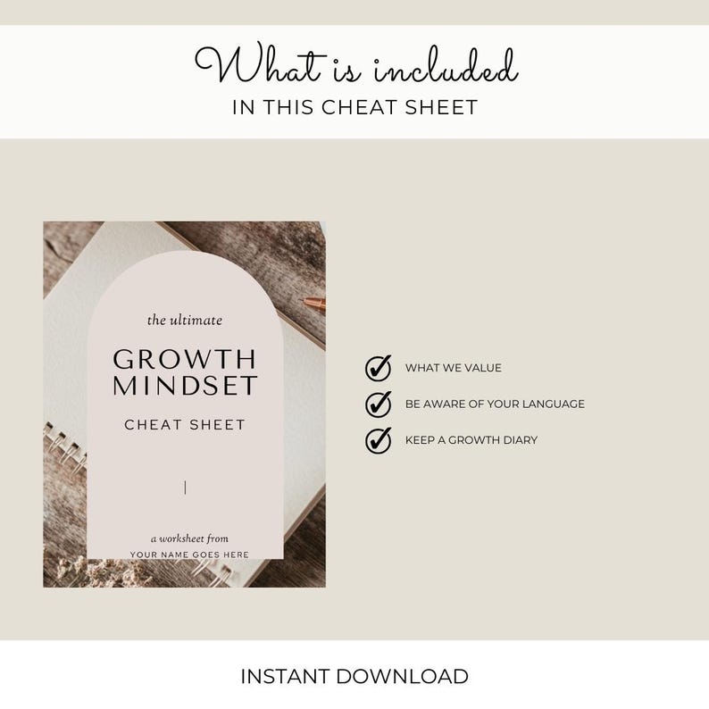 Growth Mindset Cheat Sheet|printable Pdf|personal Development Tool|mindset Shifts|daily Prompts ...