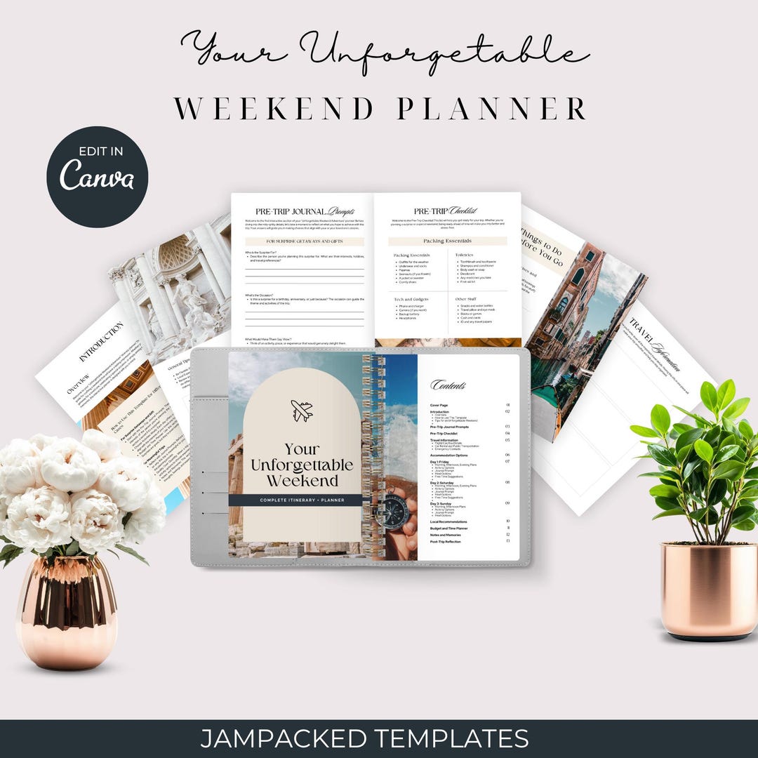 Weekend Trip Planner Canva Template 3-day Travel Itinerary Printable ...