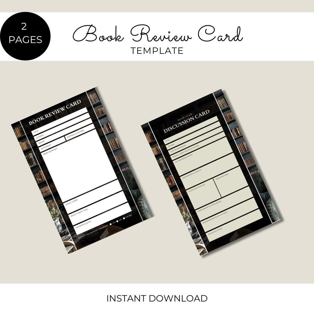 Book Review Card Template, Printable Book Tracker, Reading Log Cards ...