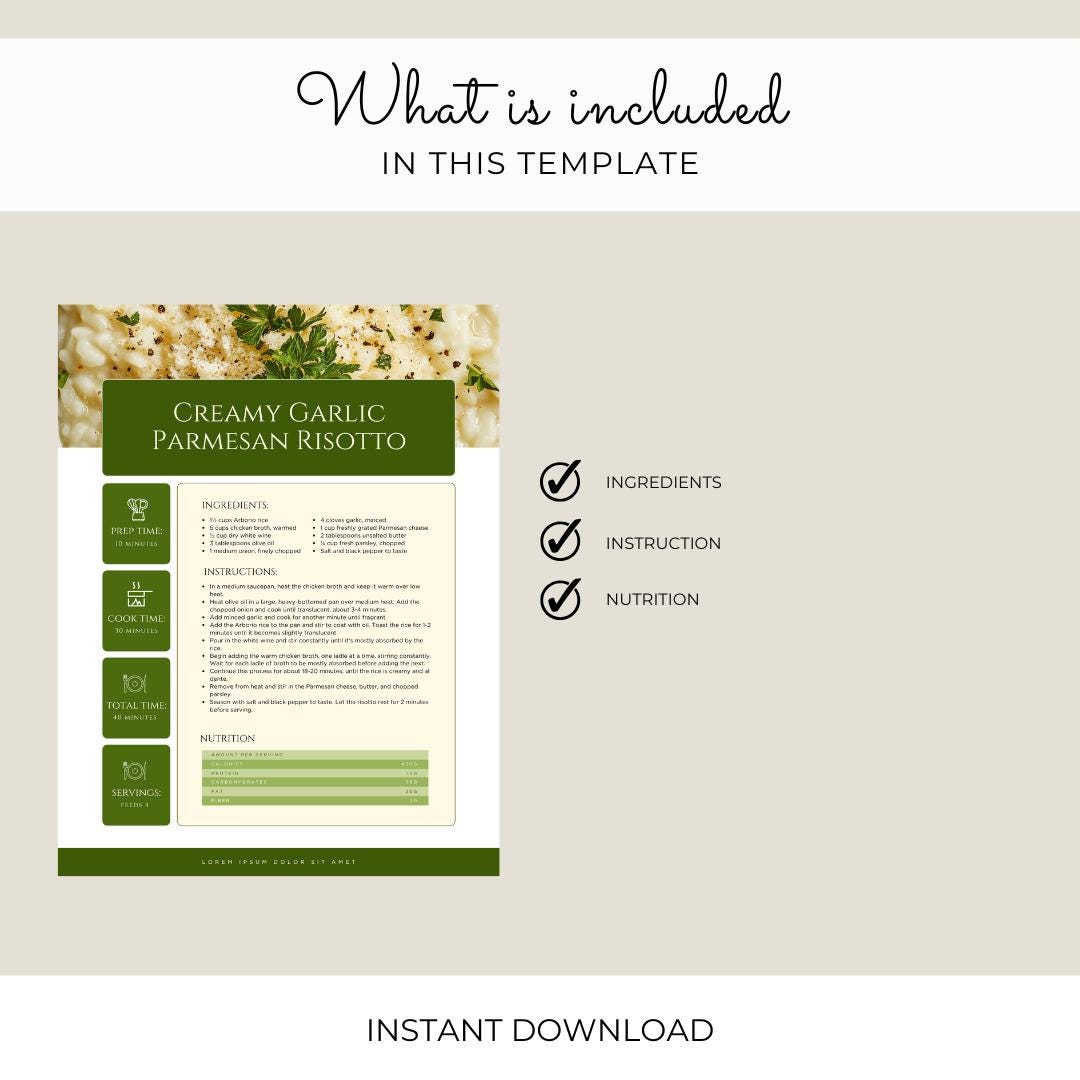 Recipe Template | Editable Canva Design, Cooking Instructions (digital ...