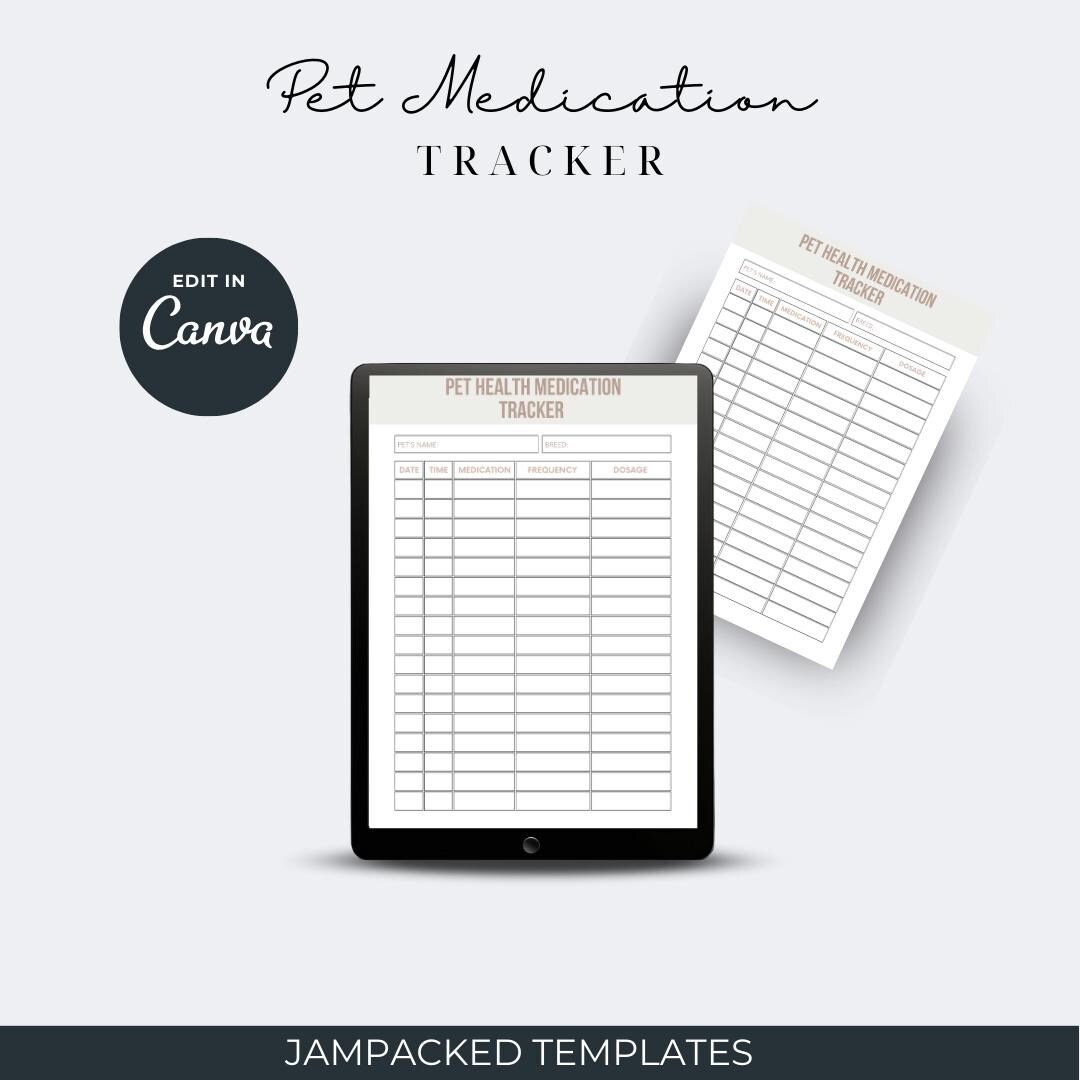 Pet Medication Tracker | Printable Pet Meds Log | Editable Canva Dog ...