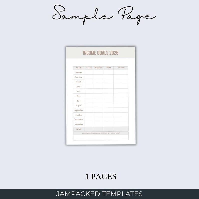 2026 Income Goal Tracker | Printable Income Planner PDF | Editable ...