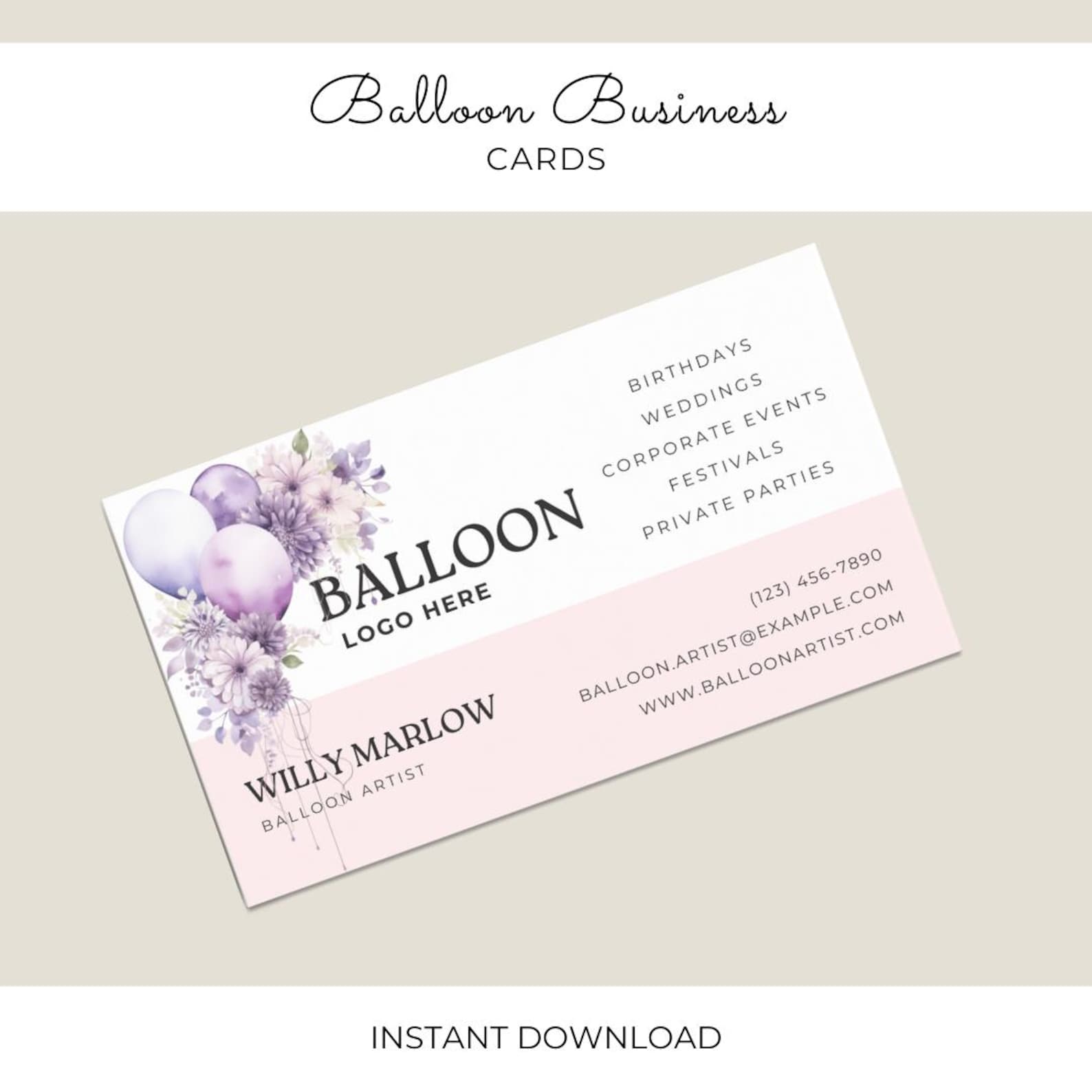 Editable Balloon Business Card Templates | Canva Design (digital ...