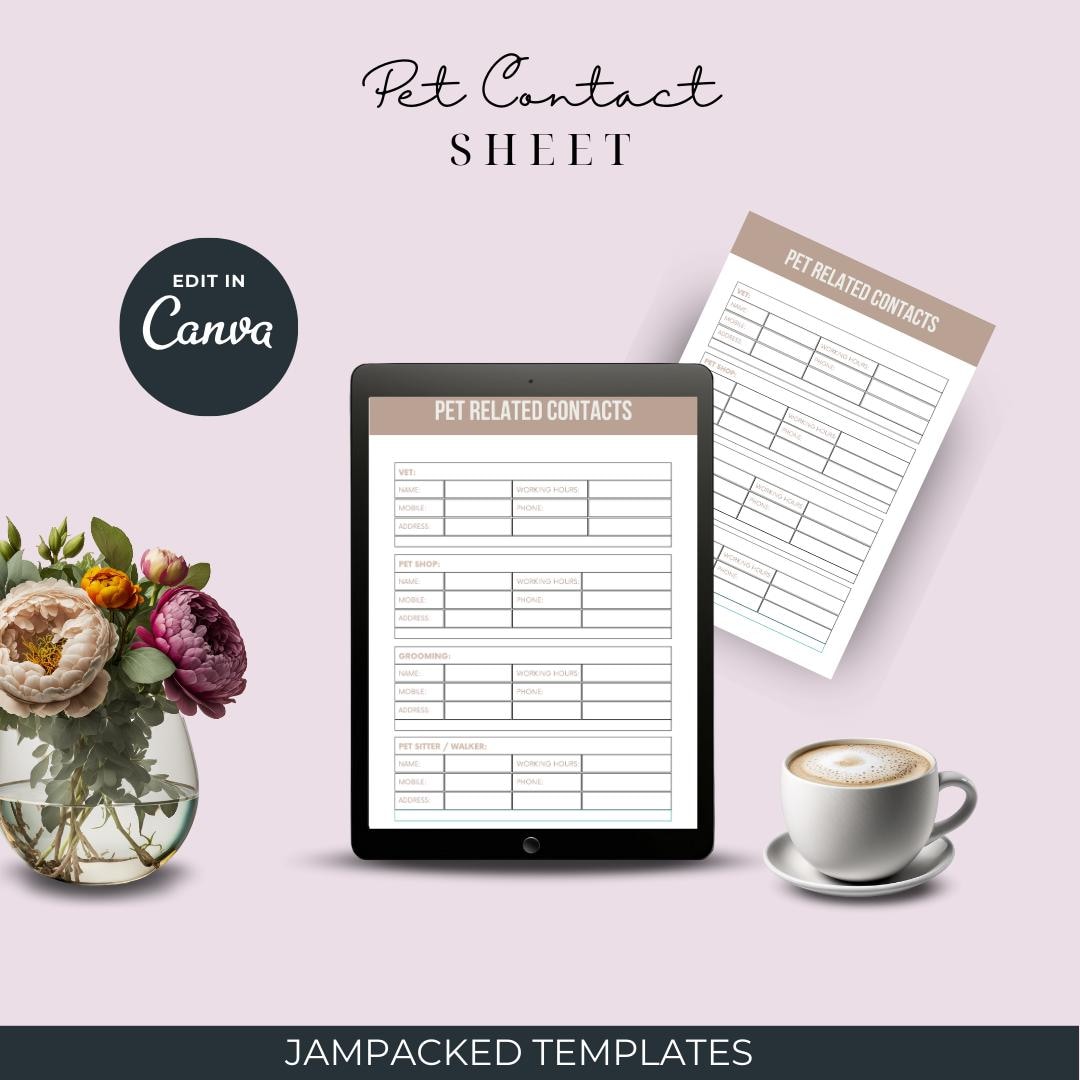 Pet Contact Sheet Printable | Editable Canva Pet Info Form | Dog Sitter ...