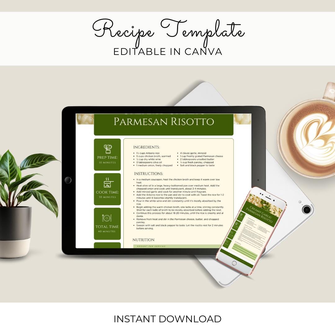 Recipe Template | Editable Canva Design, Cooking Instructions (digital ...