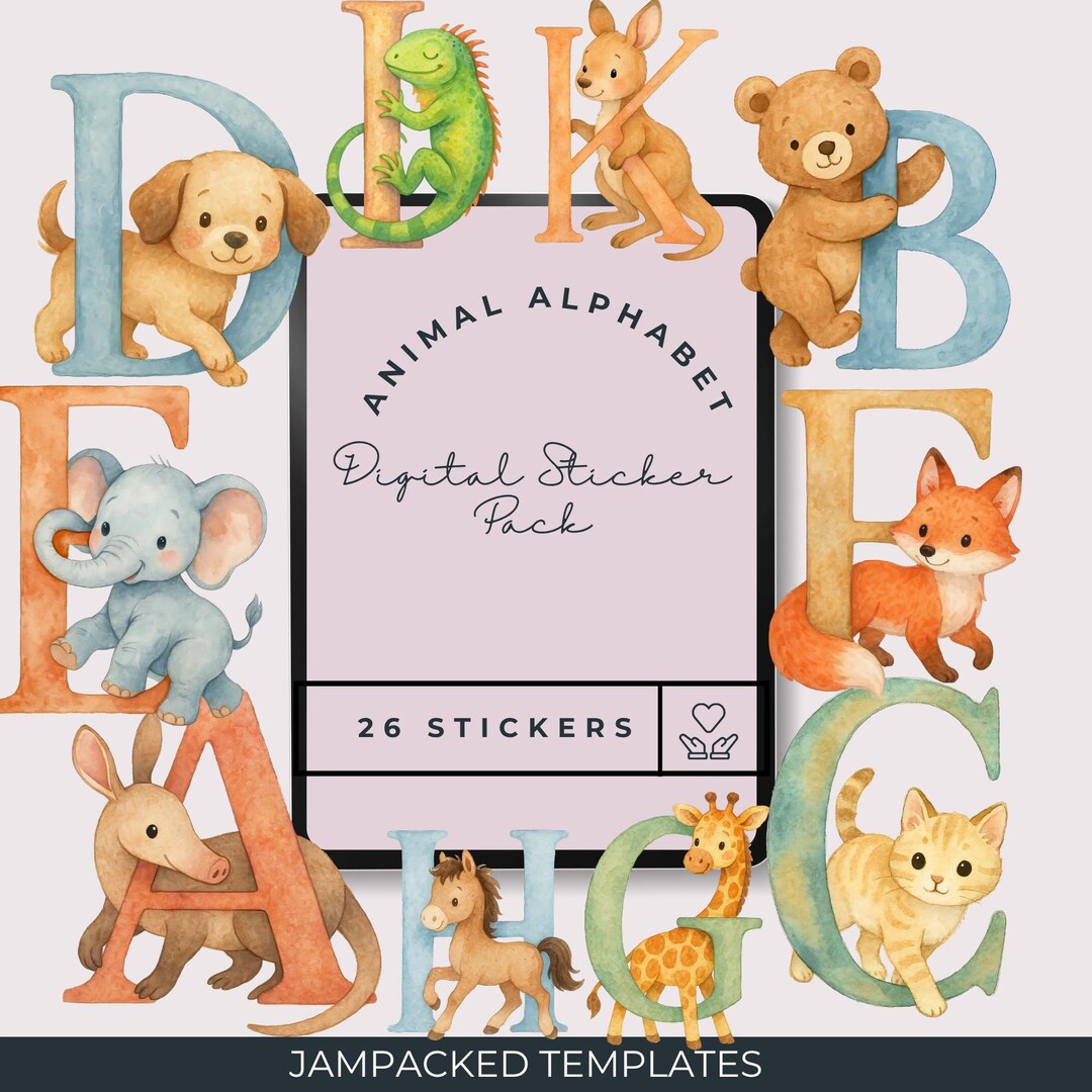 Animal Alphabet Stickers: A-Z Pngs for Goodnotes, Kids (digital ...
