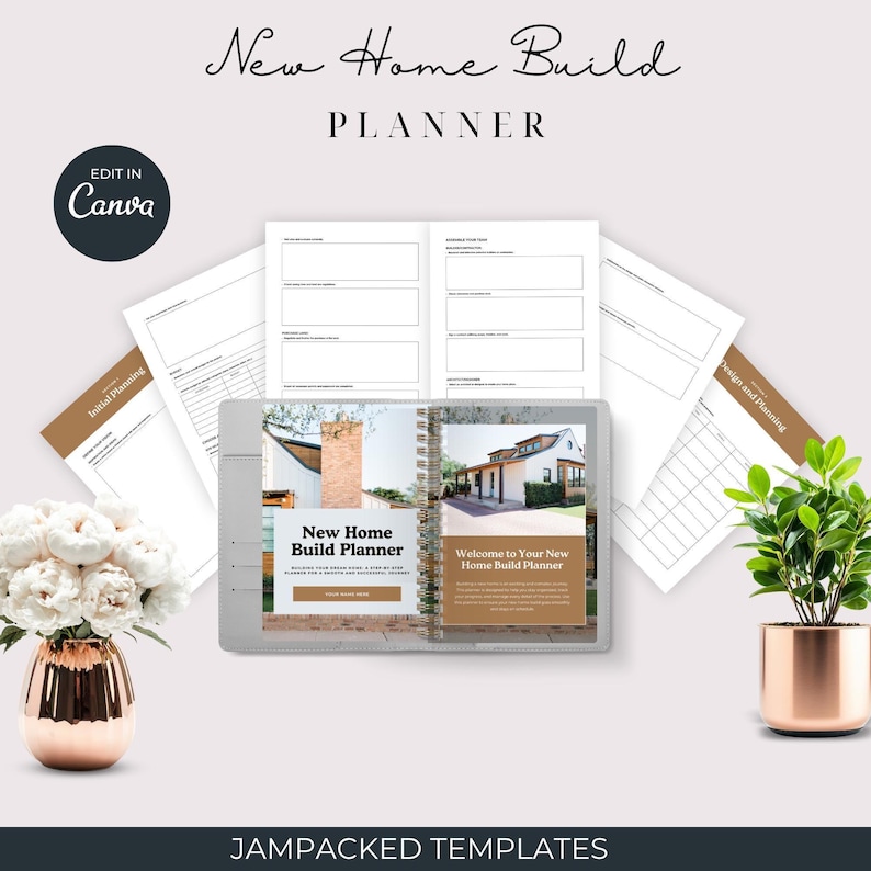 New Home Build Planner Printable Construction Organiser Canva Template ...