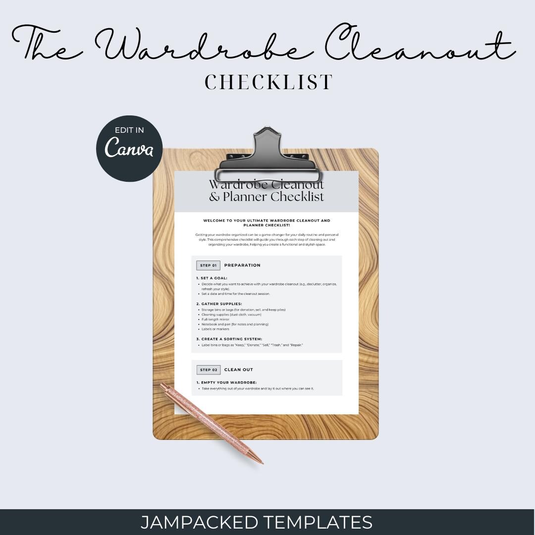 Wardrobe Clear Out Checklist, Closet Declutter Printable, Canva ...