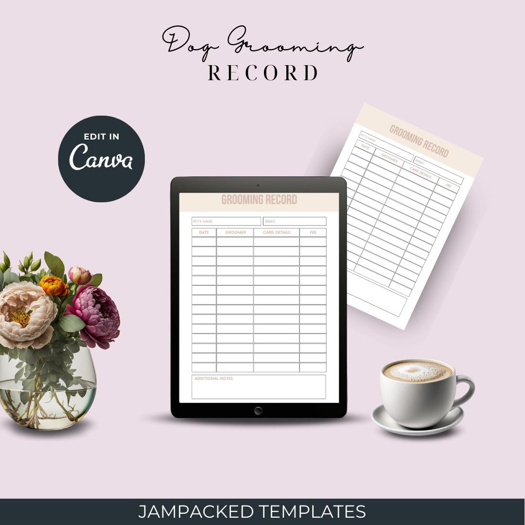 Dog Grooming Record Sheet | Printable Pet Grooming Log PDF | Editable ...