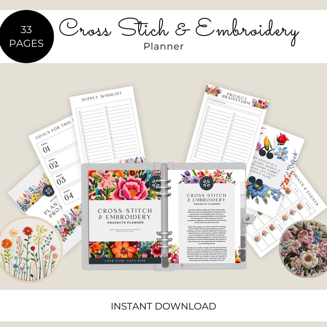 Cross Stitch & Embroidery Project Planner | Canva Template (digital ...