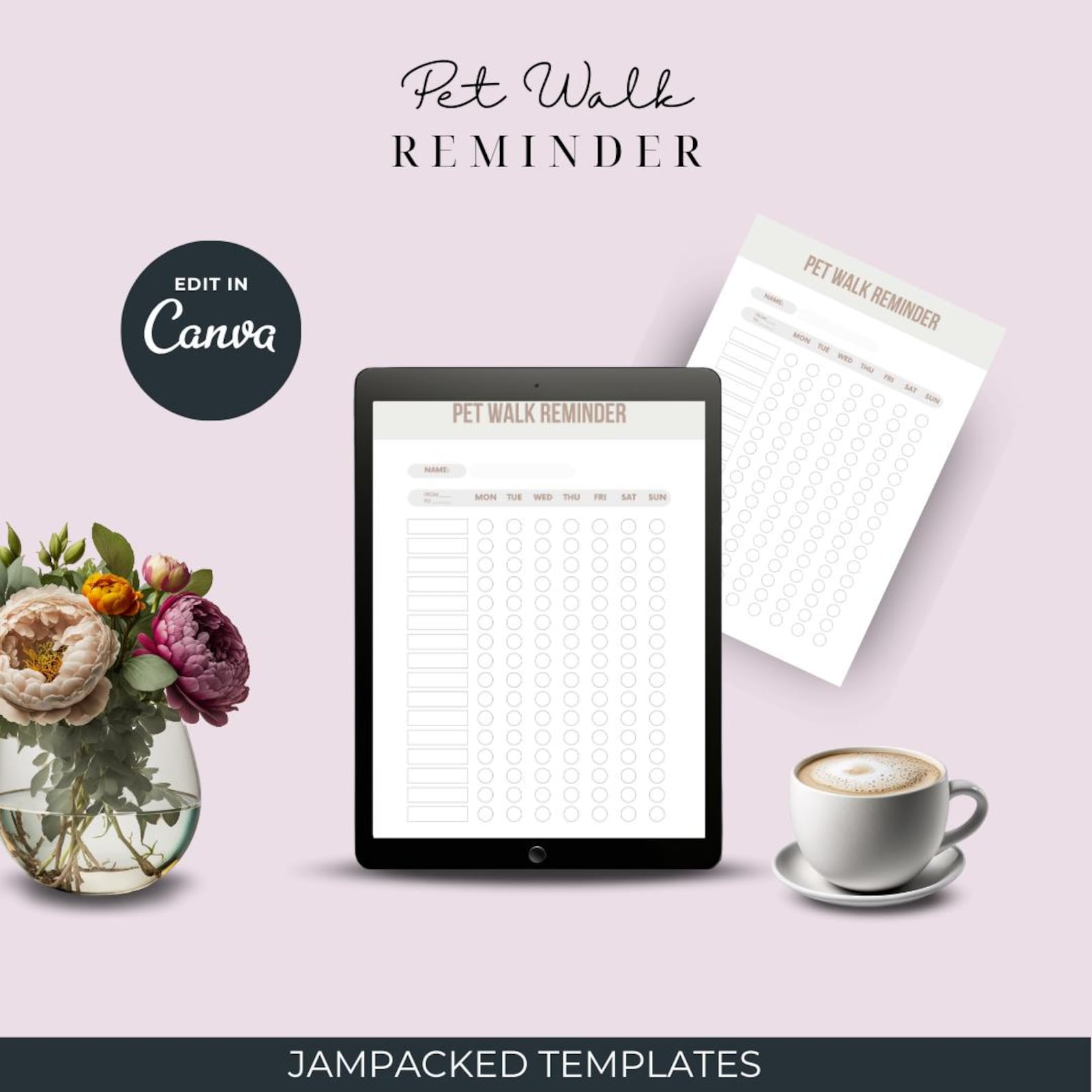 Dog & Pet Walk Reminder Chart | Printable Pet Walking Schedule ...