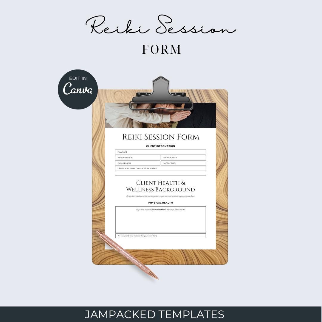 Reiki Session Form Template | Editable Canva & PDF | Chakra Tracking ...