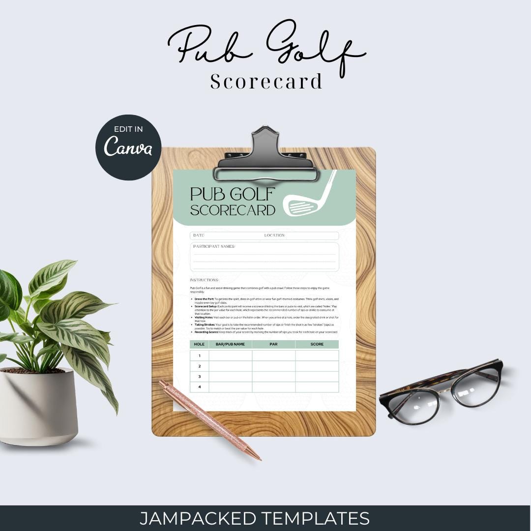 Pub Golf Scorecard | Printable Pub Crawl Game | Pub Golf Party Template ...