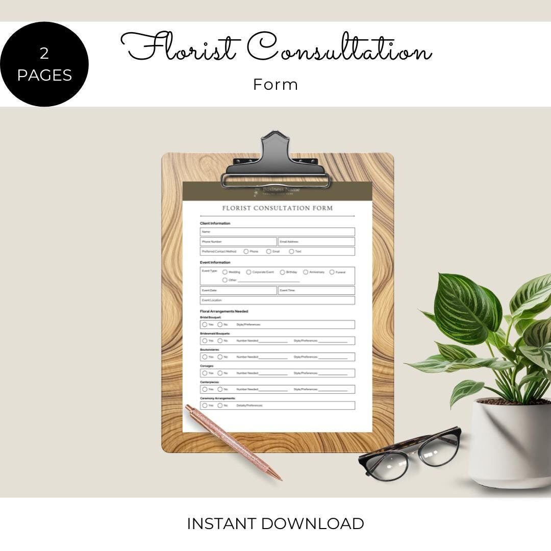 Florist Consultation Form Template|editable Canva Template & Pdf|client ...