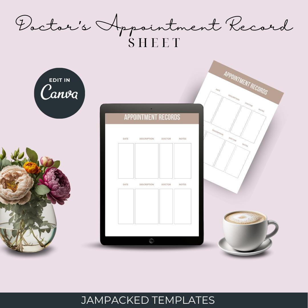 Doctor Appointment Tracker | Printable Medical Log | Editable Canva ...
