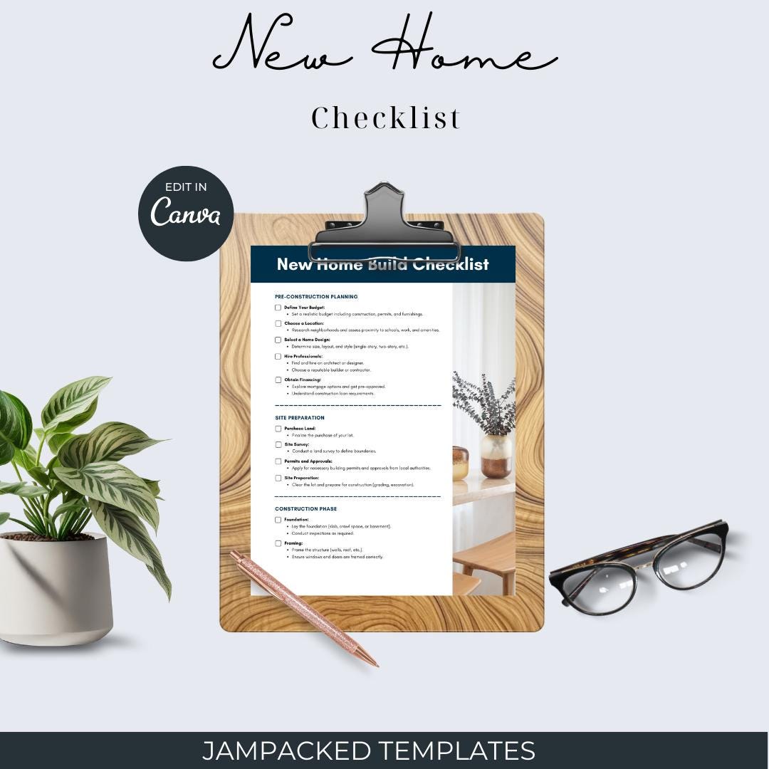 New Home Build Checklist | PDF + Editable Canva Template | House ...